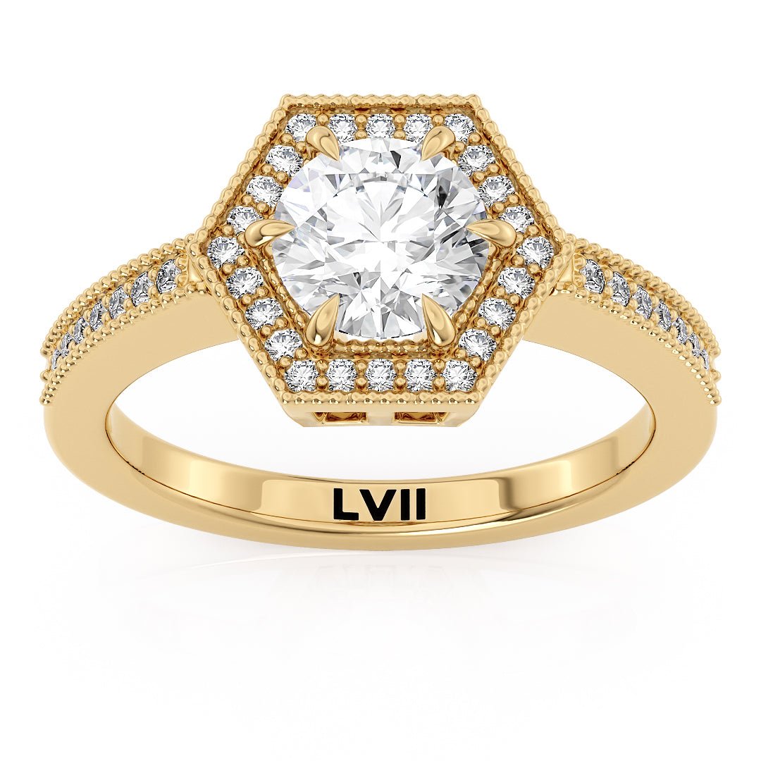 Halo Diamond Hexagon Engagement Ring - The Arabella Ring